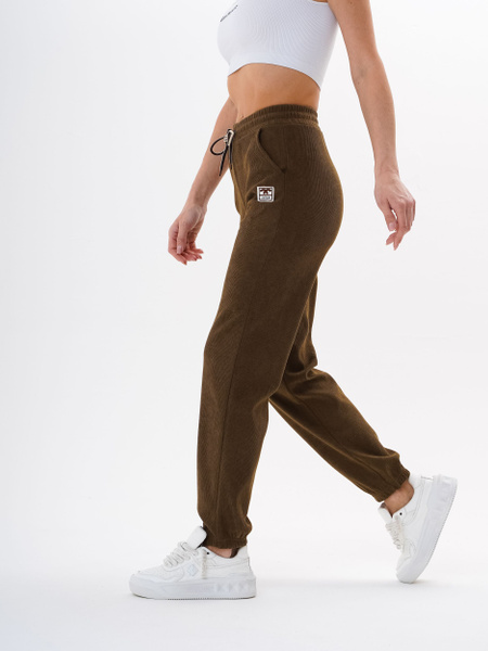 Брюки Женский XF.BUSF джоггеры, утепленные шоколадно-коричневый Микровельвет, Вельвет ...