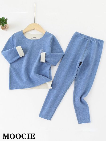 Комплект термобелья Девочки, Мальчики MOOCIE, размер 130 Зима Политекс голубой меланж Китай ...