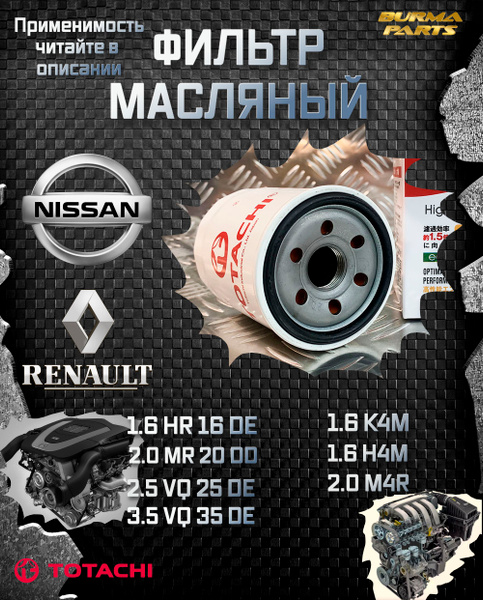 Фильтр масляный Ниссан / Nissan X-TRAIL T31,T32 Qashqai J10, J11 Juke ...