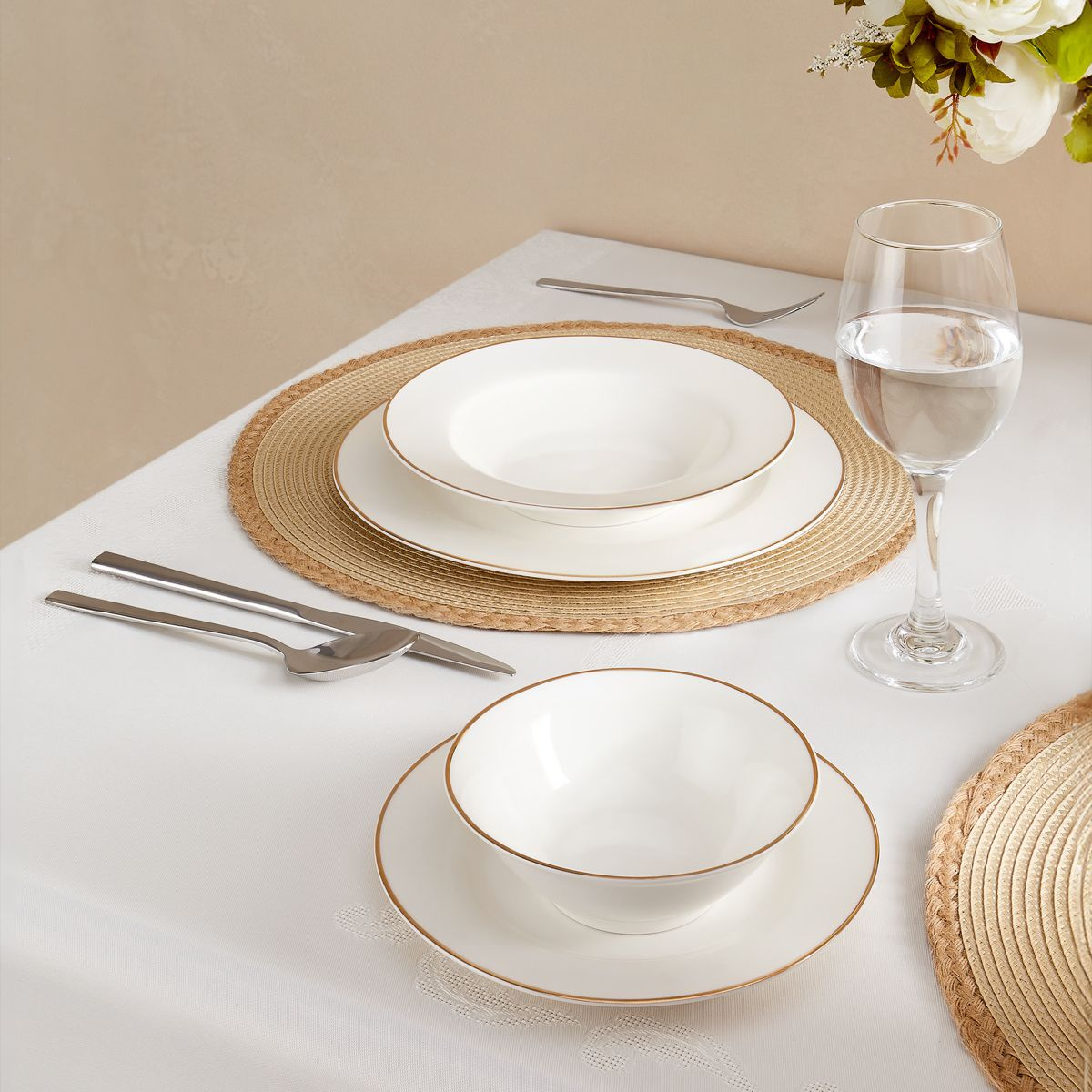 Сервиз столовый на 6 персон для кухни Arya Exclusive Dory Gold костяной ...