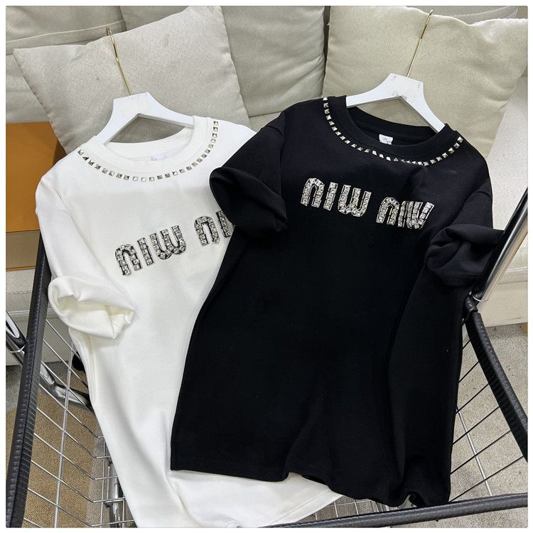 Футболка Женский Miu Miu пепел Короткий размер 44 46 Хлопок Логотип Повседневный Китай