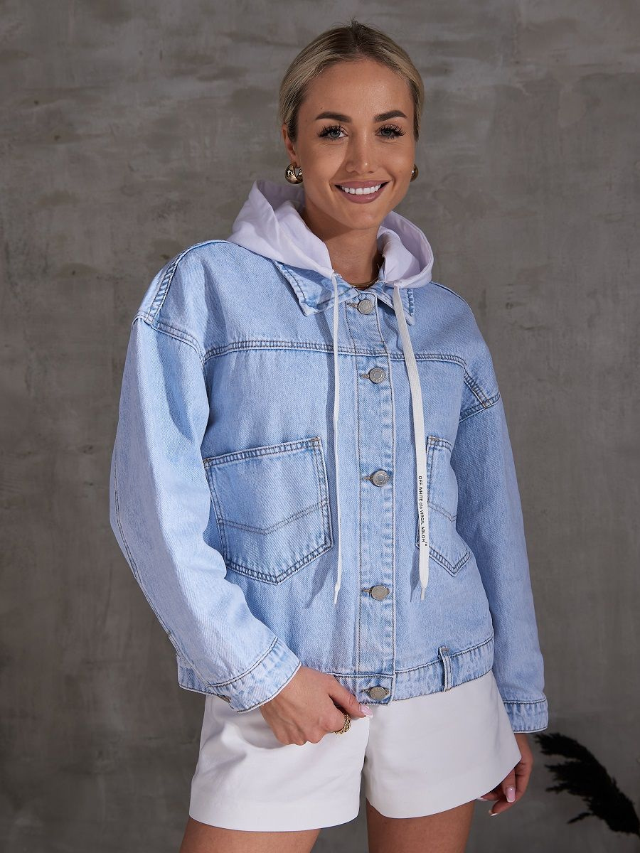 Куртка Женский ZLATA OSEN Декоративные пуговицы, Карманы голубой, джинс классический Джинс ...