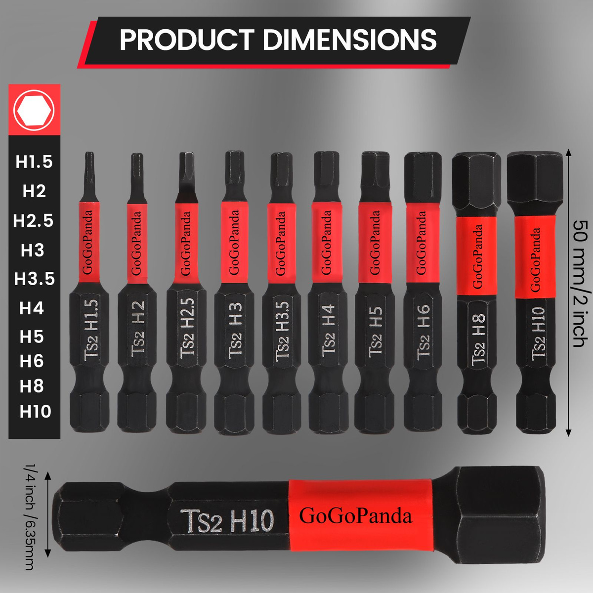2 дюйма: одноголовый шестиугольный комплект 10PCS (H1.5 H2 H2.5 H3 H3.5 H4 H5 H6 H8 H10) 2 дюйма ...