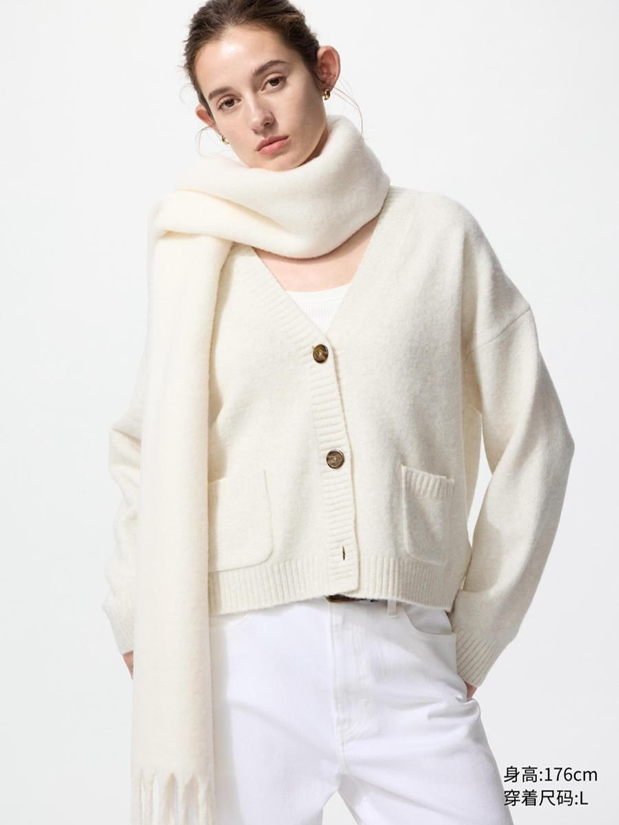 Кардиган Женский Uniqlo кремовый, размер 40, 42 Не указана дышащий ...