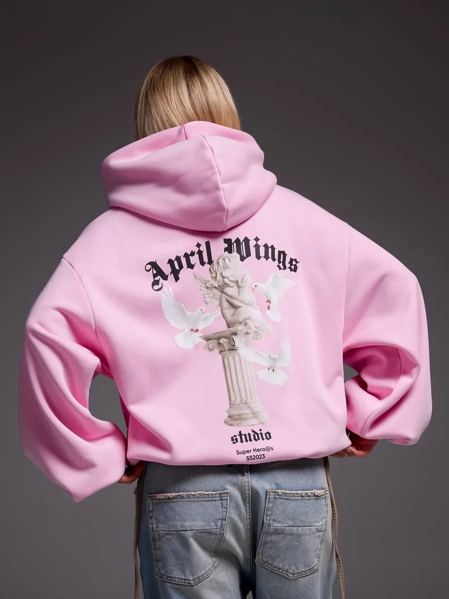 Худи Женский APRIL WINGS Карманы, Вышивка белый Без застежки, Молния ...