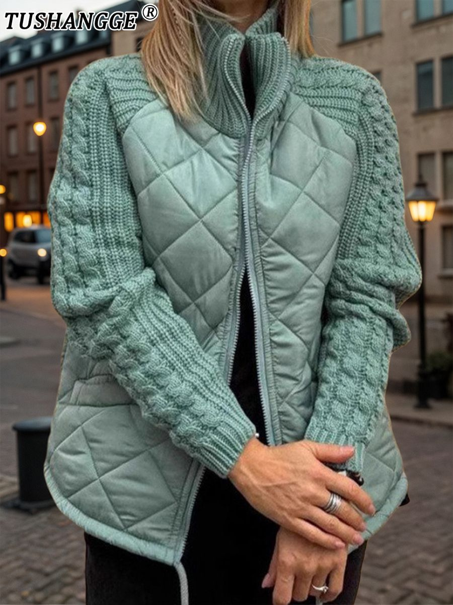 Куртка Женский TUSHANGGE Манжеты синий пиджачный Полиэстер, размер 50, 52 Длинный куртка-пилот ...