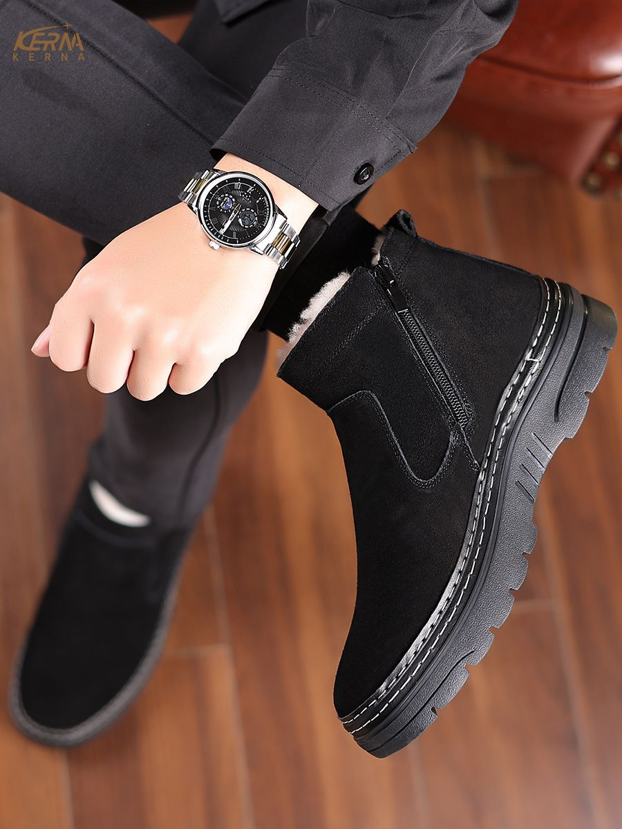 Кроссовки Мужской KERNA Замша, Мех шерстяной Бадминтон, Бег, размер 45 R (средняя) Зима Молния ...