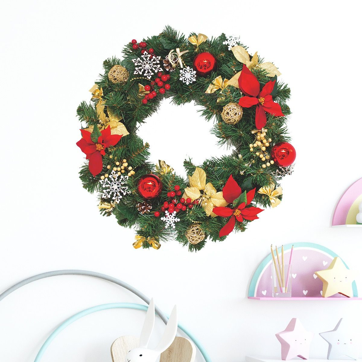 Наклейка рождественский венок венок на Новый год 39 cm купить c доставкой на OZON по низкой цене ...