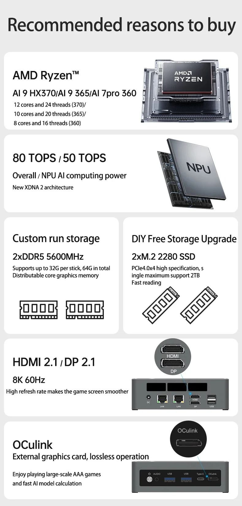 Мини-ПК TOPC (AMD Ryzen AI 9 HX 370, RAM 16 ГБ, SSD 2048 ГБ, AMD Radeon ...