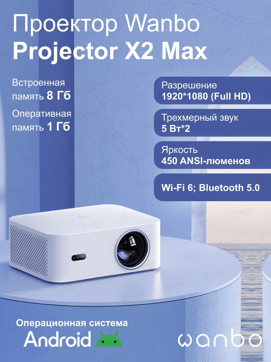 Портативный проектор Wanbo Projector X2 Max (Android 9.0, 1080P, 1+8G ...