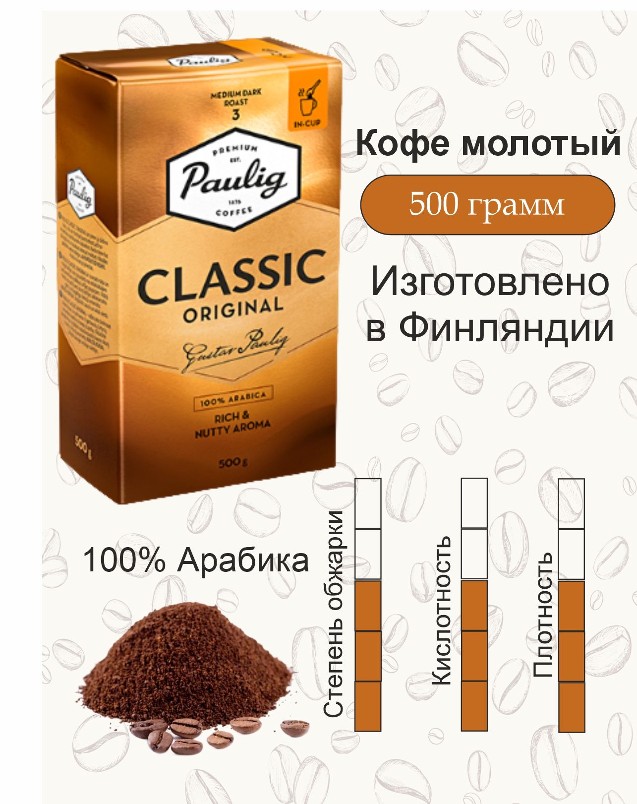 Кофе молотый Paulig Classic обжарка 3 (Паулиг Классик), 500 гр ...