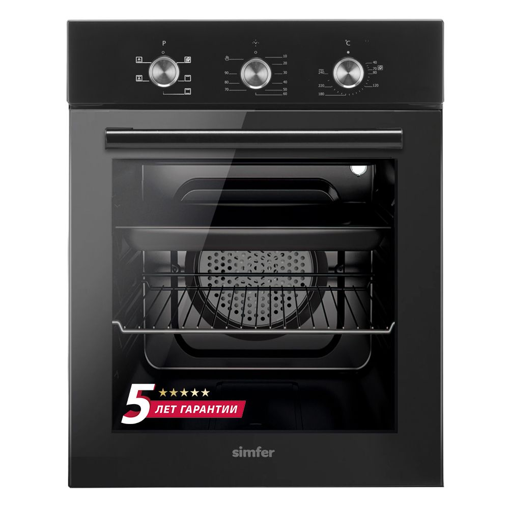 Электрический встраиваемый духовой шкаф Simfer, 5 режимов, конвекция, 49 литров, подсветка ...