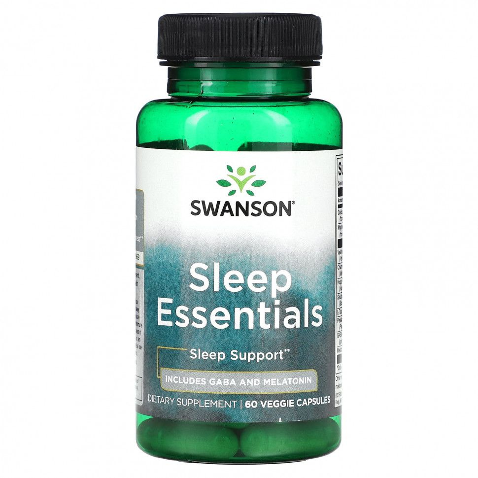 Габа + мелатонин 60 Veg Caps, Swanson Sleep Essentials Includes Gaba ...