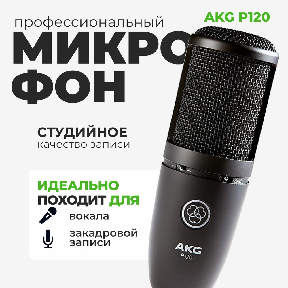 Микрофон AKG P120 конденсаторный кардиоидный, черный купить на OZON по низкой цене (1282874773)