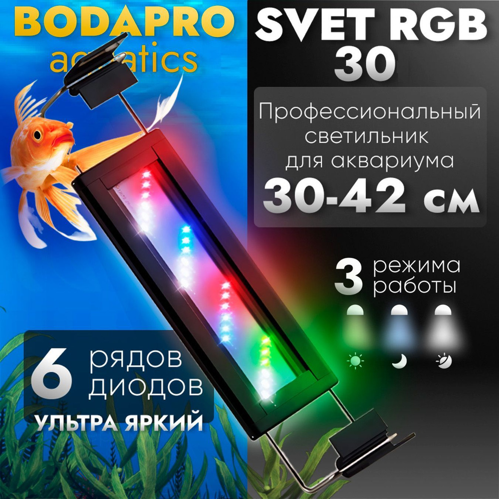 Светильник Bodapro Svet RGB 30 LED с 3 режимами, для аквариума ширина 28-40 см купить на OZON по ...