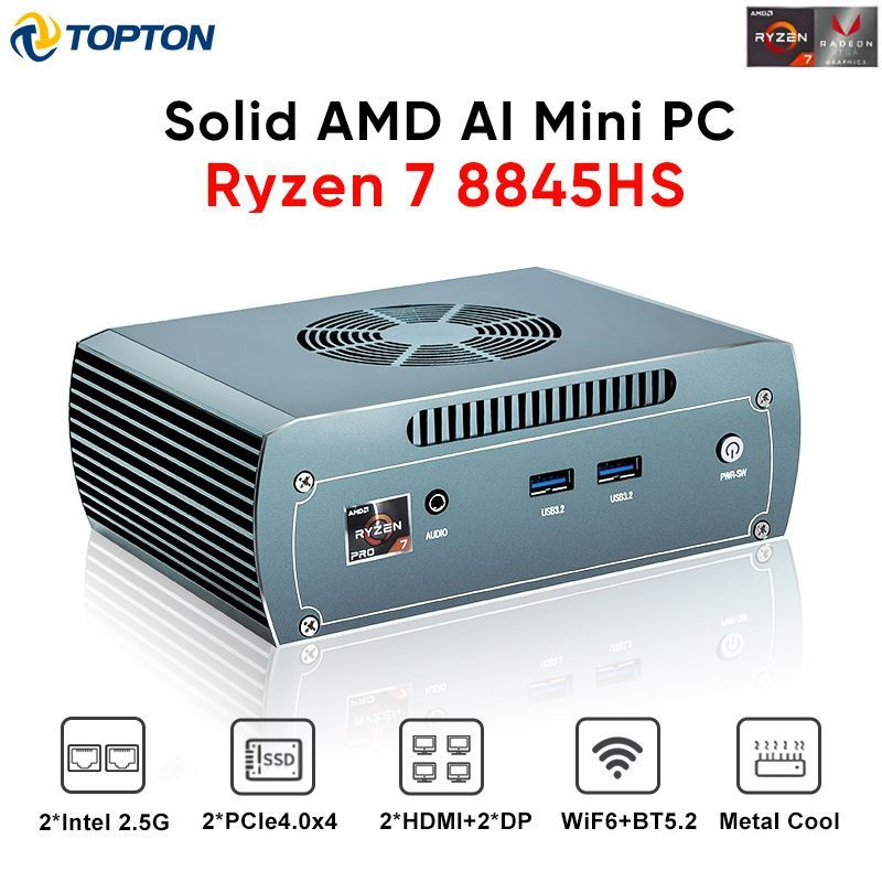 TOPTON Мини-ПК FU03 (AMD Ryzen 7 8845HS, RAM 16 ГБ, SSD 512 ГБ, AMD Radeon 780M, Windows 11 Pro ...