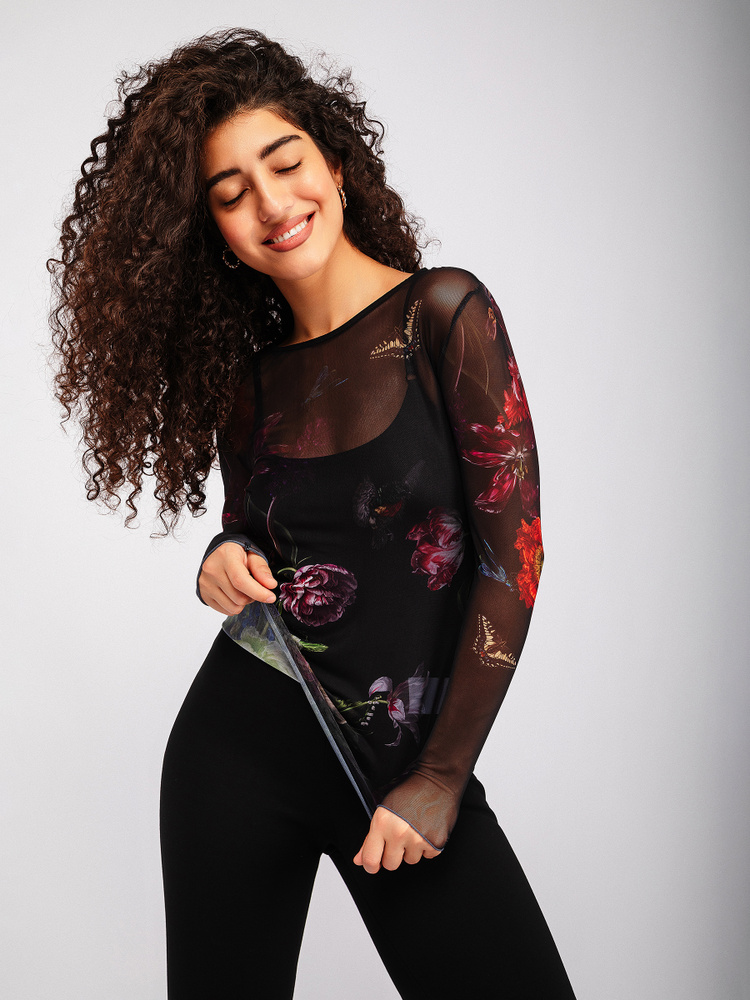 Лонгслив Женский chic chick черный Длинный, размер 48 Полиэфир, Эластан облегающий Другое ...