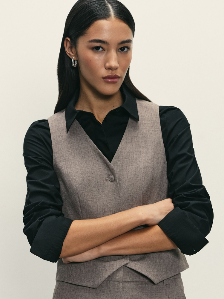 Жилет Женский Zarina светло-коричневый Вискоза, Полиэстер, размер 44 Карманы полуприлегающий ...