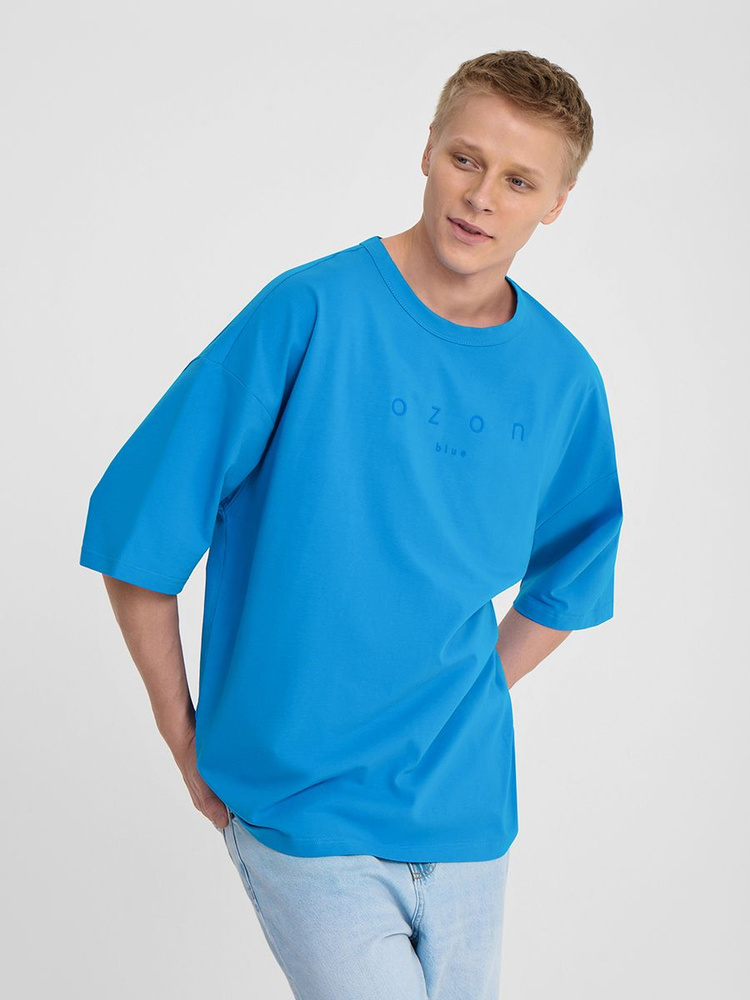 Футболка Женский, Мужской ozon merch синий, размер 42 Хлопок Логотип ...