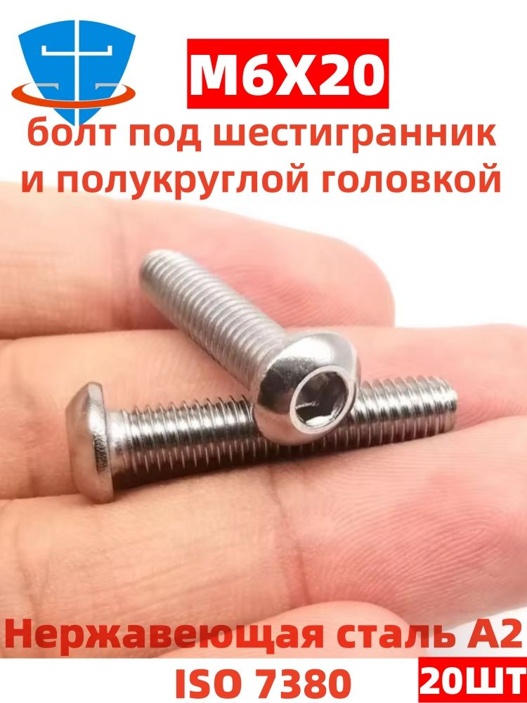Винт M6 x 6 x 20 мм, головка: Полукруглая, 20 шт. 90 г купить на OZON по низкой цене (1597498231)