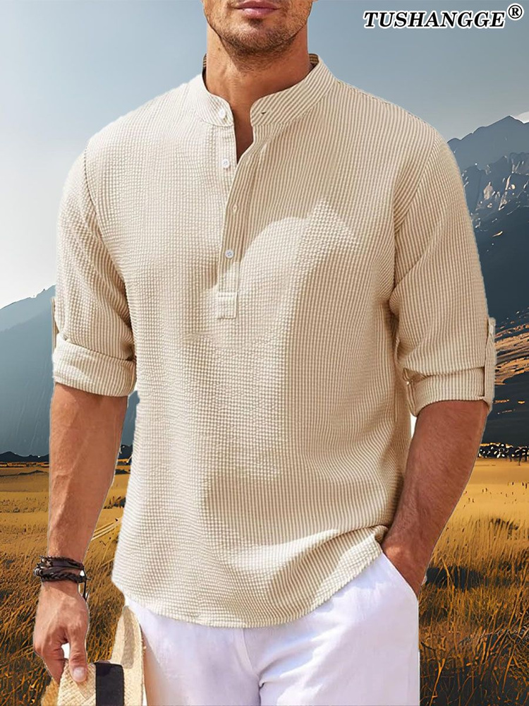 Джемпер Мужской TUSHANGGE хаки Полиэфирное волокно, размер 52, 54 Пряжка Рюши, Манжеты Длинный ...
