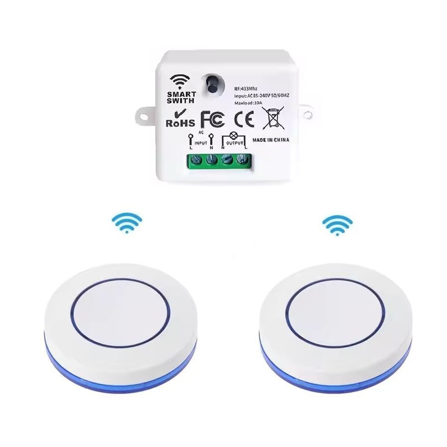 Беспроводной проходной дистанционный выключатель света 2шт дистанционный / 2 кнопки с приемником ...