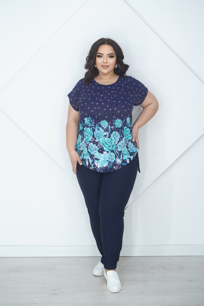 Комплект одежды Женский Assorti-moda Домашний брючный темно-синий, бирюзовый, размер 54 ...