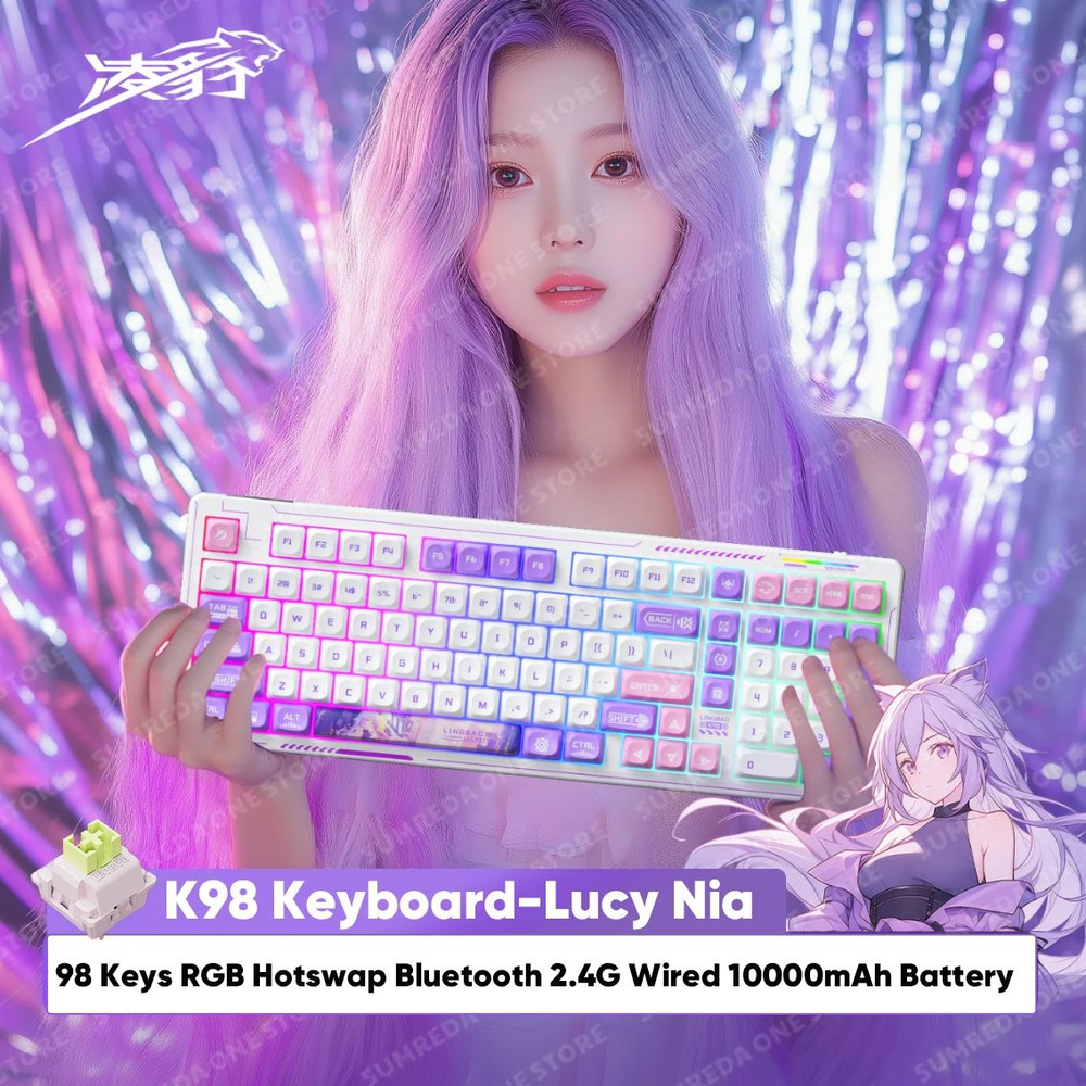 Lingbao K98 Беспроводной Bluetooth 2.4G Трехрежимный RGB-подсветка Горячая замена Механическая ...