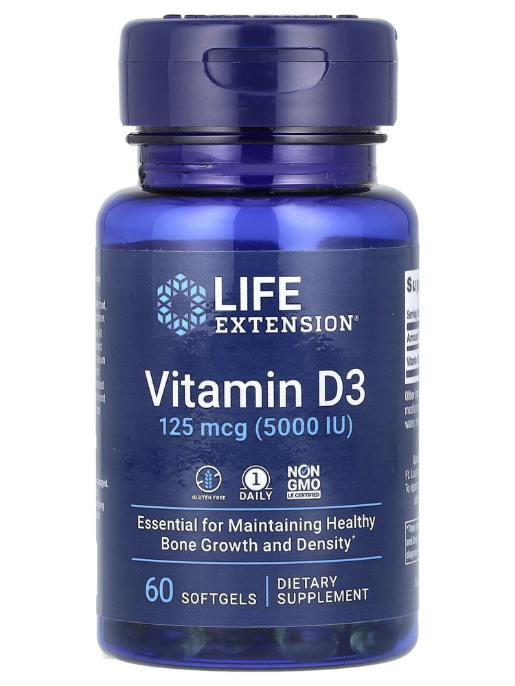 Life Extension, витамин D3, 125 мкг (5000 МЕ), 60 капсул купить на OZON ...
