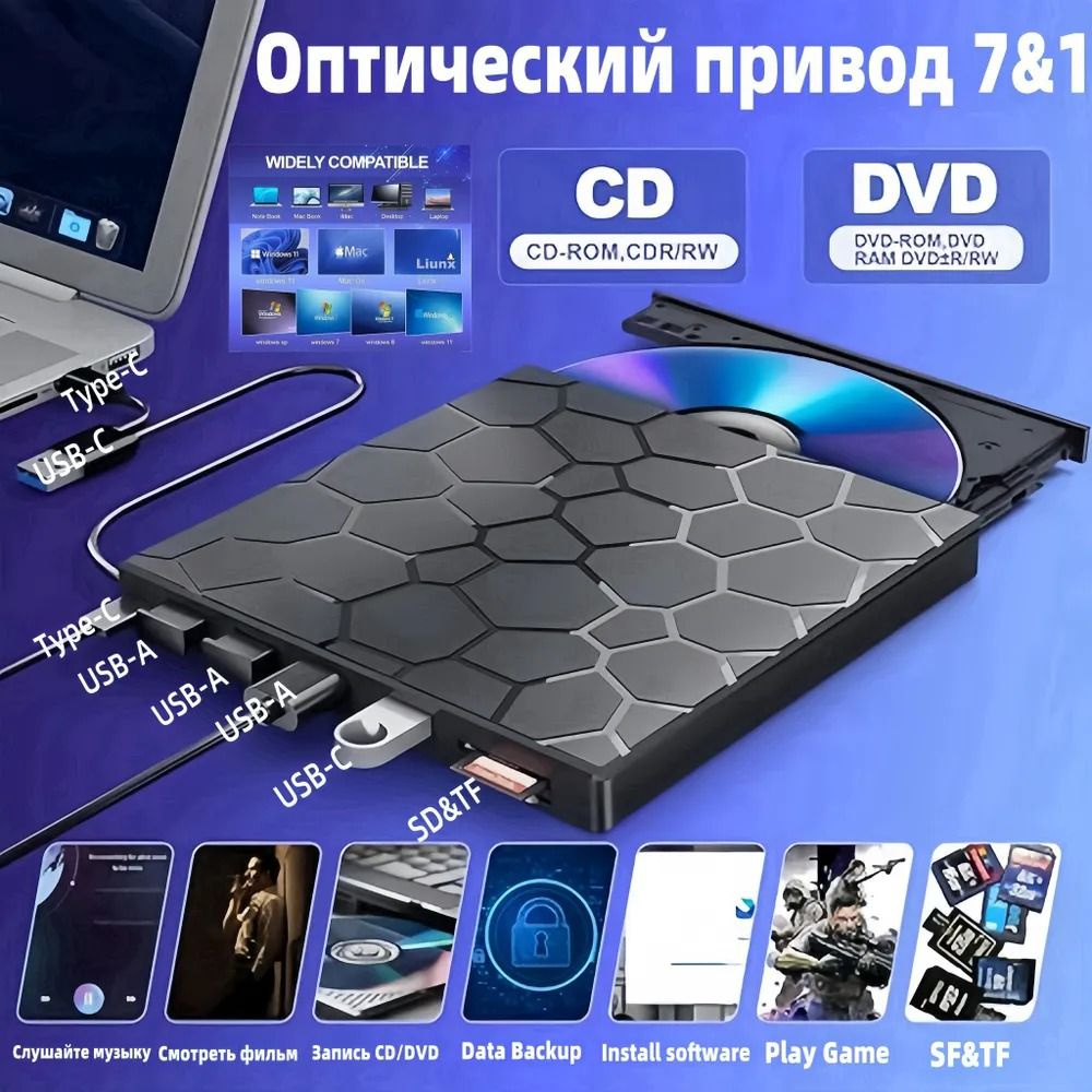 Внешний CD/DVD-привод для ноутбука, DVD-плеер для ноутбука ...