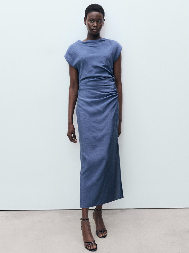 Платье Женский MANGO дымчатый синий Повседневный Вискоза, Полиамид, размер 42, 44 купить c ...