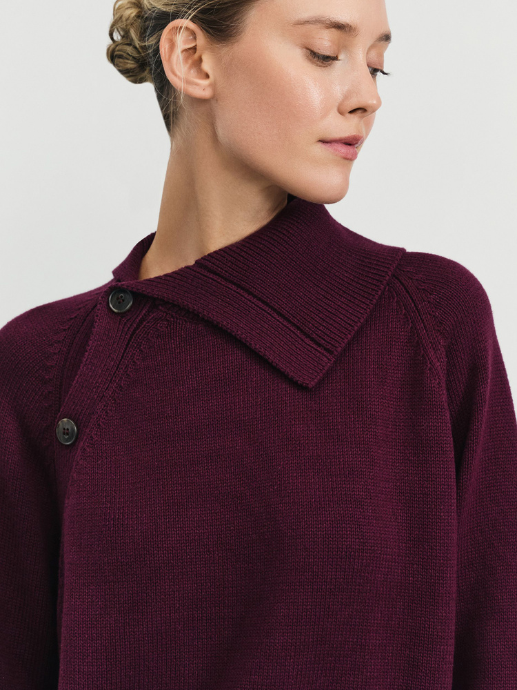 Джемпер Женский Zarina темно-бордовый Хлопок, размер 48 Декоративные пуговицы укороченный ...