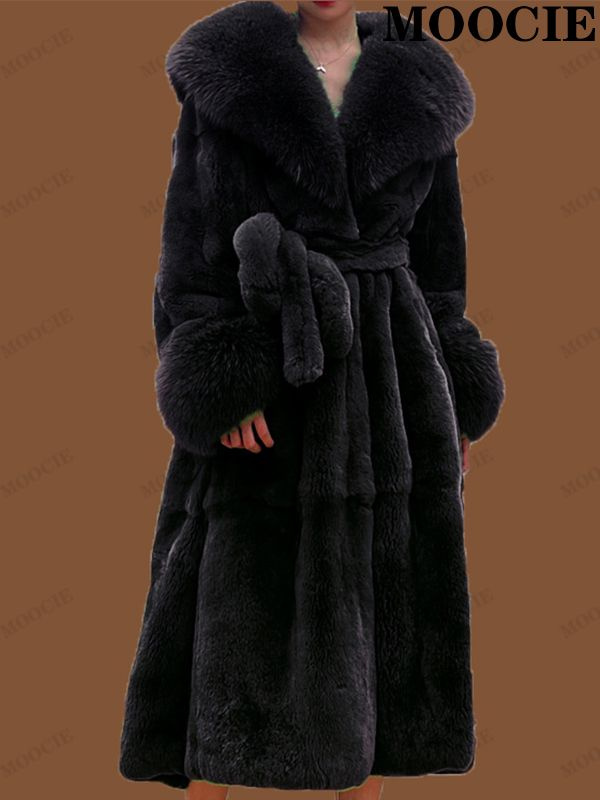 Шуба искусственная Женский MOOCIE Мех серый с отворотом Мех искусственный Длинный Экопух, размер ...