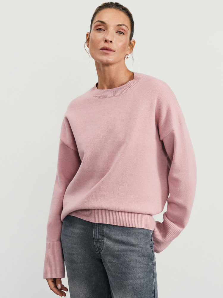 Джемпер Женский Zarina бледно-розовый Вискоза, Полиамид, размер 52 оверсайз Длинный Однотонный ...