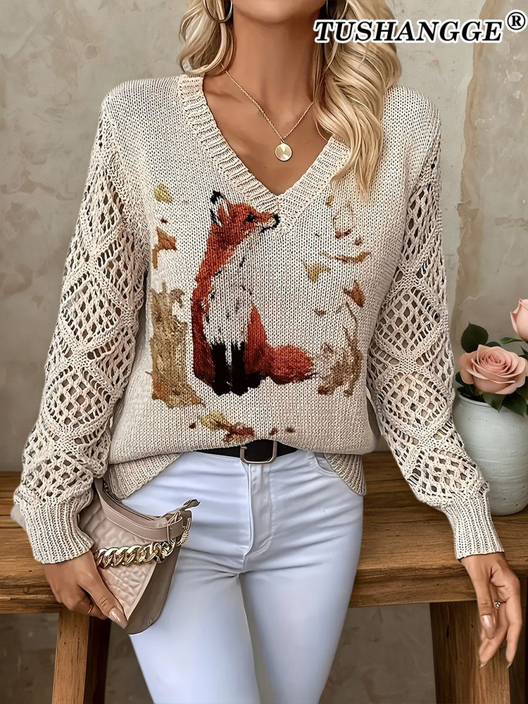 Джемпер Женский TUSHANGGE бежевый лайт Полиэфирное волокно, размер 50, 52 Без застежки свободный ...