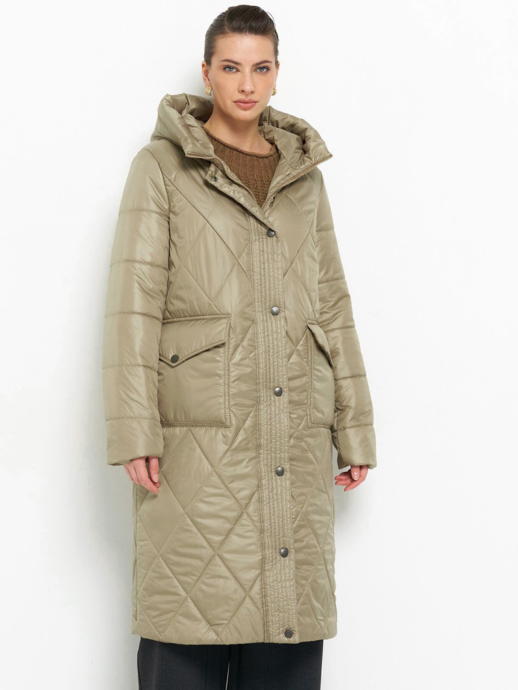Куртка Женский Adeleda Fashion хаки капюшон Плащевка, размер 46 Длинный Демисезон свободный ...