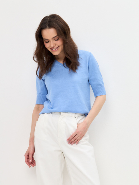 Джемпер Женский ILADY голубой Хлопок, Эластан, размер 44, 46 Без застежки свободный Короткий ...