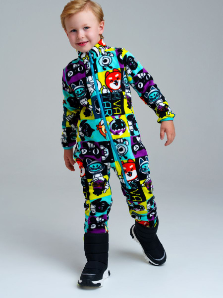 Комбинезон Мальчики PlayToday, размер 104 черный, желтый Демисезон Повседневный Флис Молния ...