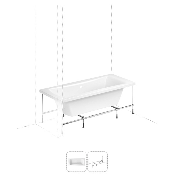 Акриловая ванна 170x75 с каркасом Lavinia Boho Evan S1-37110170 в наборе 2 в 1: прямоугольная ...