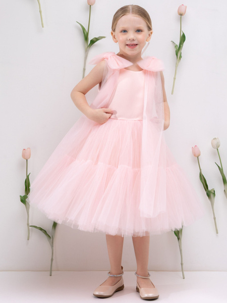 Платье Девочки LELU KIDS светло-коралловый с открытой спиной Вечерний/праздничный Короткий Атлас ...