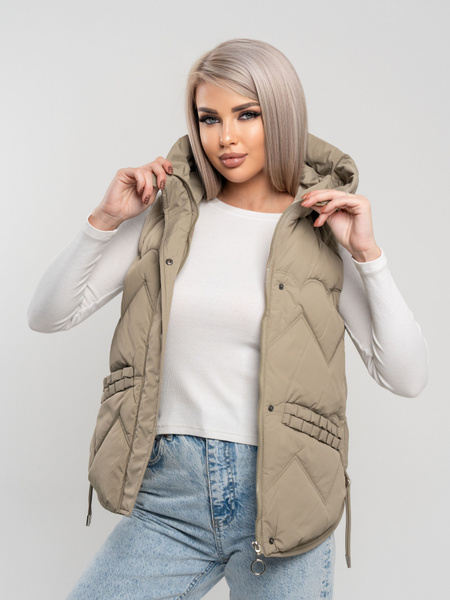 Жилет утепленный Женский KSV&HUV Капюшон, Молния светлый хаки, размер 54, 56 Полиэстер ...