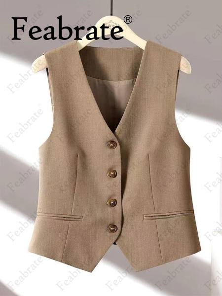 Жилет Женский Feabrate хаки, размер 44 Декоративные пуговицы Пуговицы Однотонный Повседневный ...