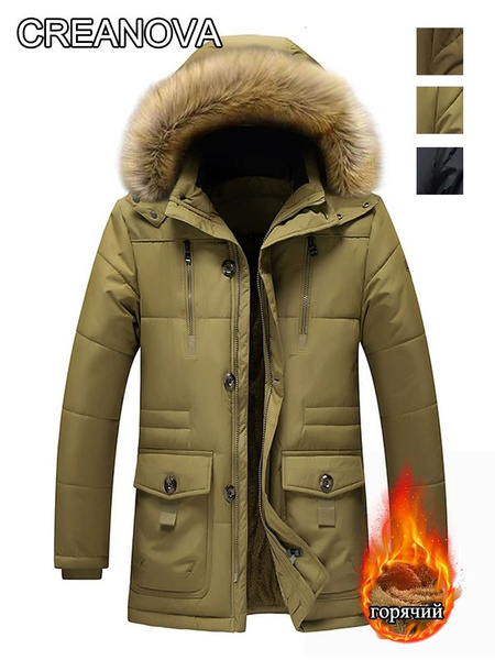 Парка Мужской CREANOVA Карманы хаки Полиэфирное волокно, размер 58 Длинный Демисезон ...