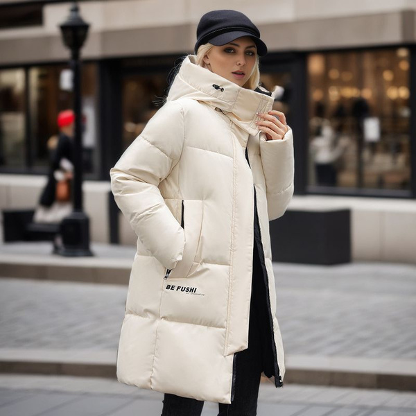 Пуховик Женский KERNA Вышивка белый пиджачный Политекс, Хлопок, размер 52 Длинный Зима ...