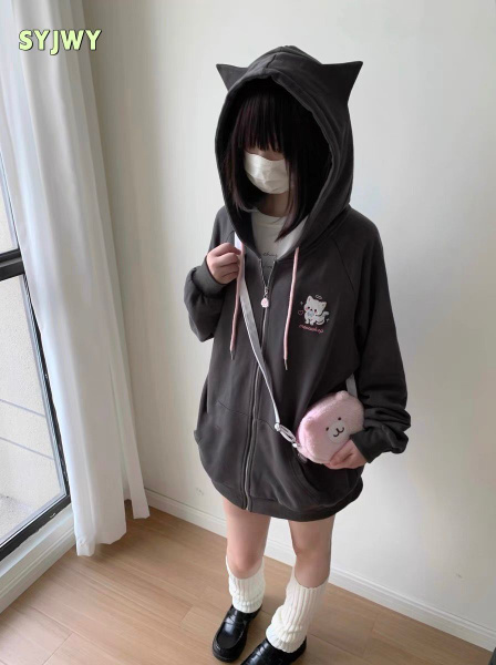 Толстовка Женский, Мужской SYJYW серый лист Без застежки Полиэстер, размер 46 облегающий Длинный ...