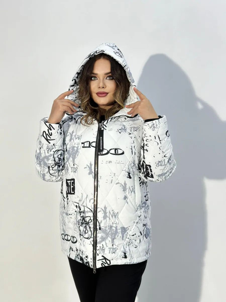 Куртка Женский Jyldyz Капюшон белый круглый Плащевка, размер 52 Демисезон оверсайз Синтепон ...