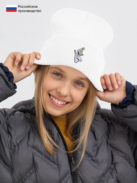 Шапка бини Rocknrolla Шапка с нашивкой Холодное сердце Олаф белая для ...