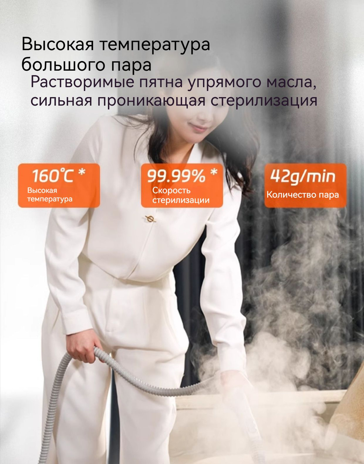 Пароочиститель YILI 123 O_HMZAHCHEEHQOOMZOX, белый, 1800 Вт, Вертикальное отпаривание ...