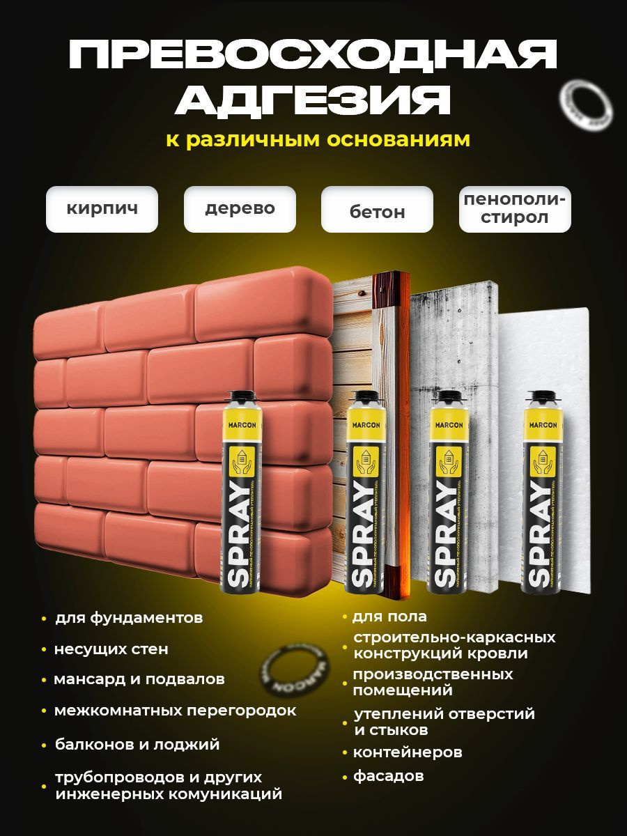 Напыляемый утеплитель MARCON SPRAY 6 баллонов теплоизоляция без швов ...