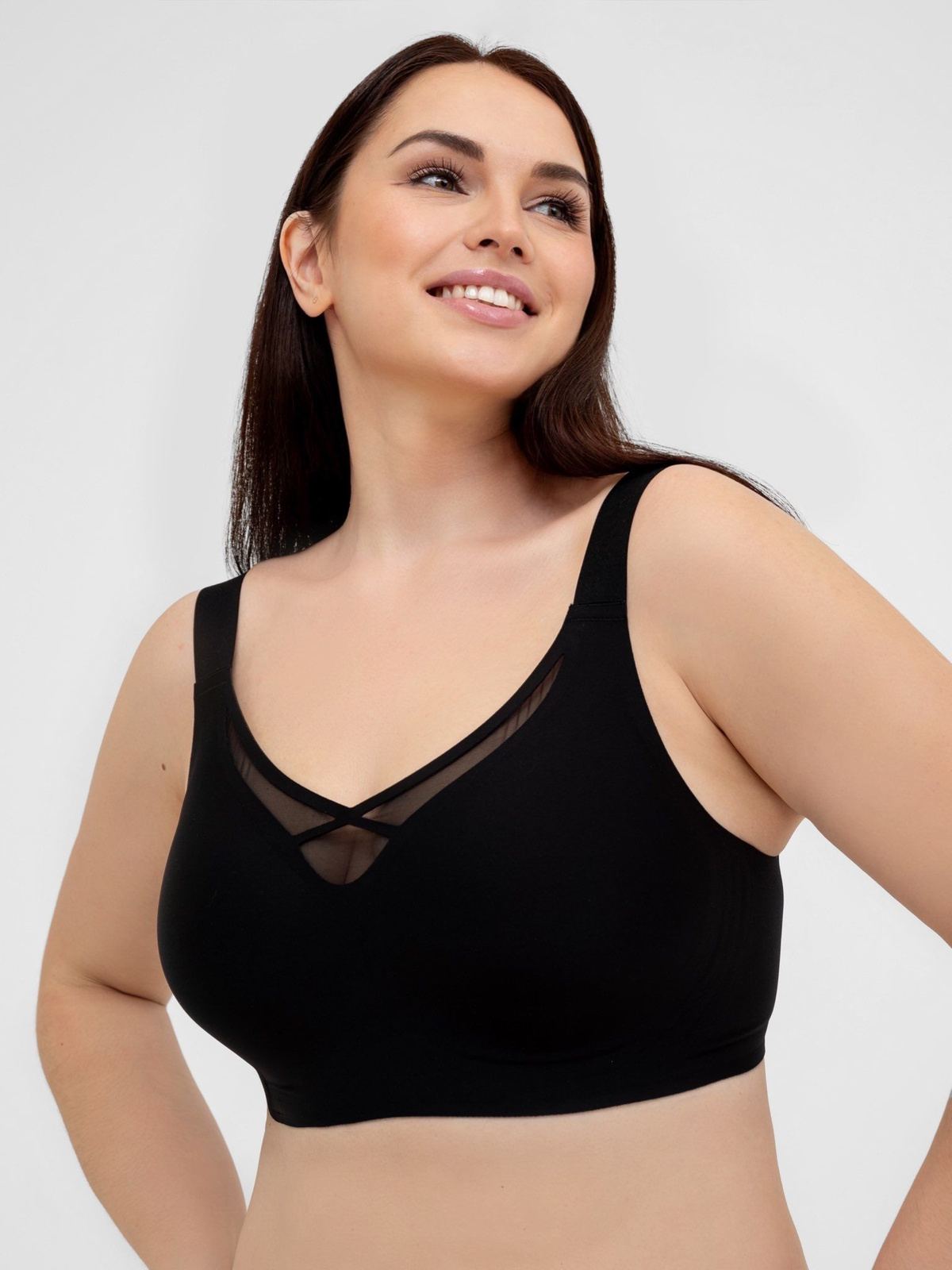 Бюстгальтер Женский без косточек, бесшовный, размер 85F, 90C глубокий черный Нейлон, Спандекс ...
